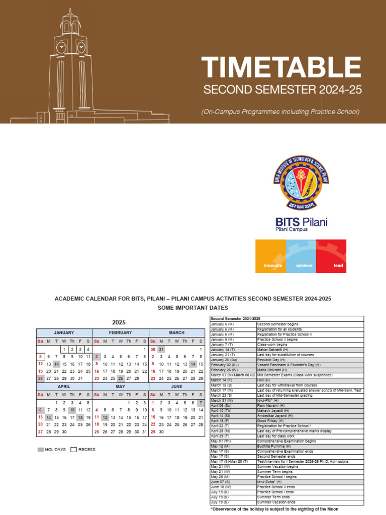 Tentative Timetable For II Semester 2024-25 (As On 12th Dec 2024) | PDF ...