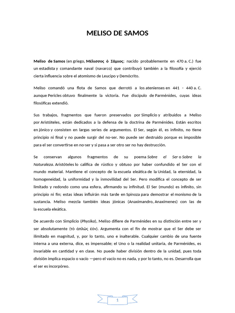 Meliso de Samos | PDF | Metafísica
