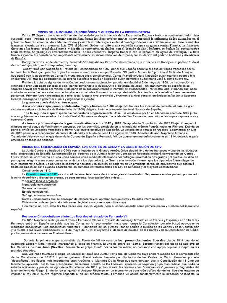 Preguntas Cortas TEMA 5 y 6 | PDF | España | Napoleón