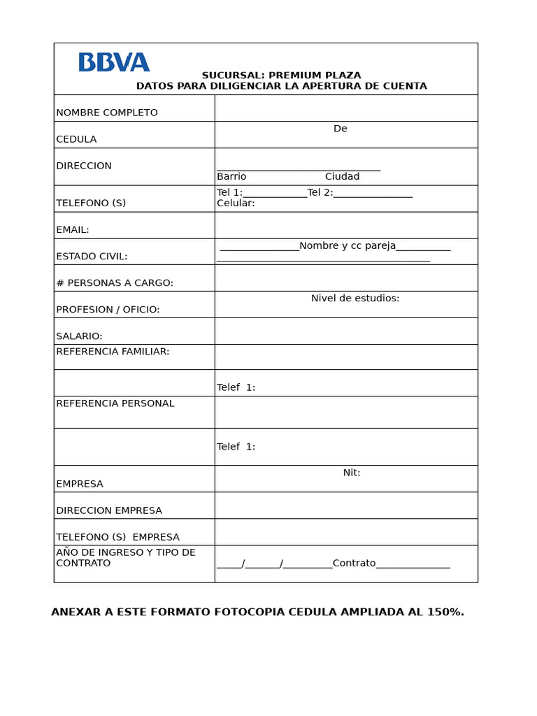 Formato Datos Basico Bbva | PDF