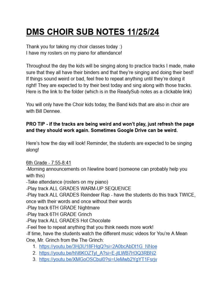 DMS Choir Class Schedule 11/25/24 | PDF
