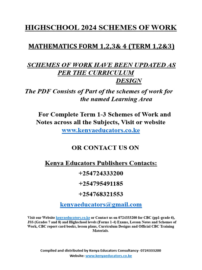 2024 High School Math Schemes of Work | PDF | Matrix (Mathematics ...