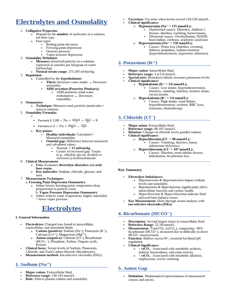 Electrolytes and Osmolality | PDF | Electrolyte | Iron