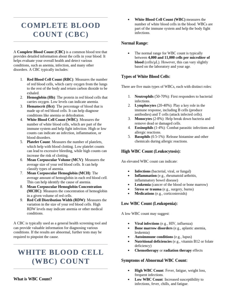 Understanding Complete Blood Count (CBC) | PDF | Anemia | White Blood Cell