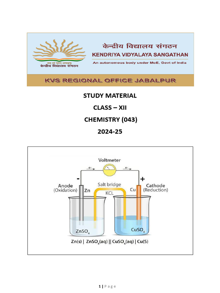 Study Material - XII - KVS RO Jabalpur | PDF | Electrode | Electrolyte