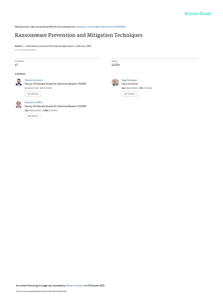 Ransomware Prevention and Mitigation Techniques | PDF | Ransomware ...