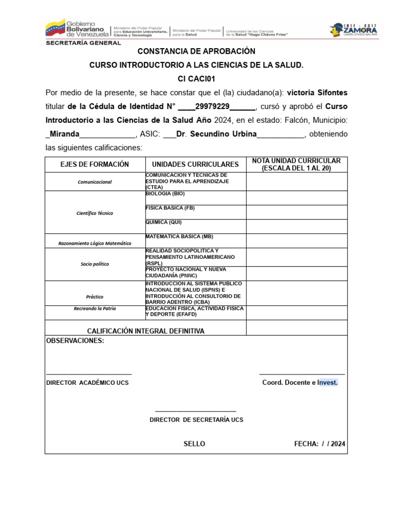 Constancia Aprobacion Cics) - 2024 4 | PDF