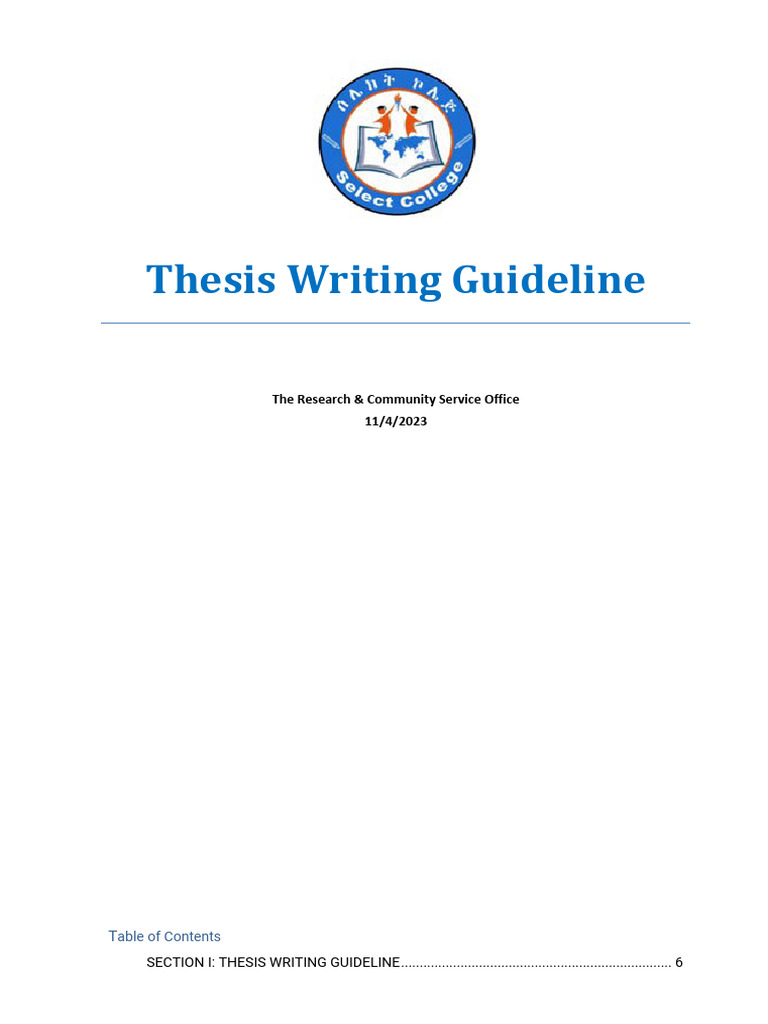 Thesis Writing Guideline Select College-1 | PDF | Thesis | Postgraduate Education