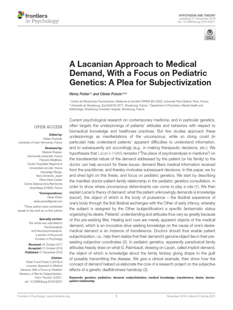 Lacanian Approach To Medical Demand - Pediatric Genetics | PDF ...