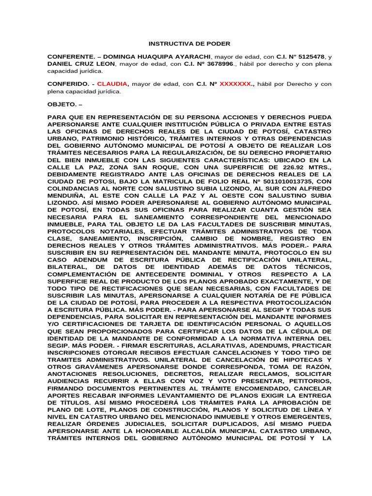 Instructiva de Poder Señora Claudia | PDF
