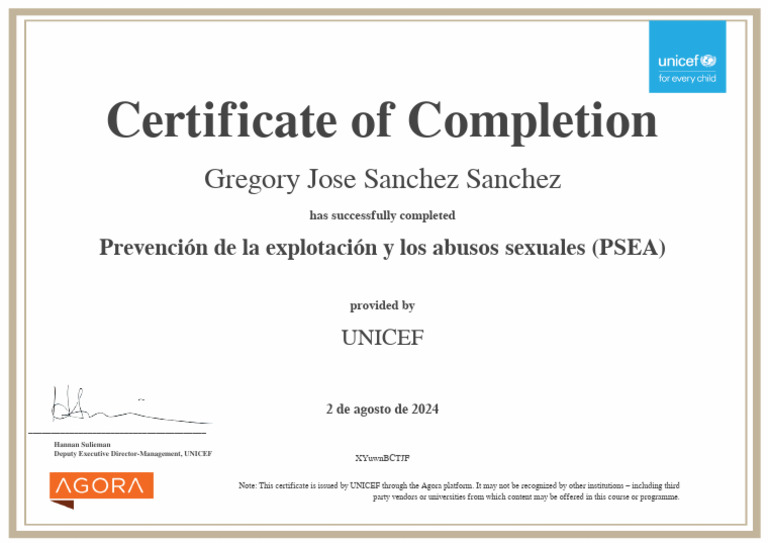 UNICEF PSEA Completion Certificate | PDF