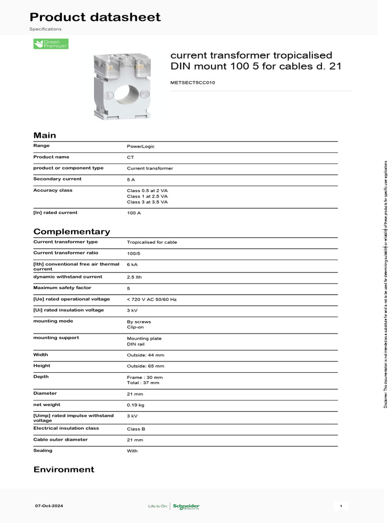 Schneider Electric TI METSECT5CC010 | PDF | Electric Power | Equipment