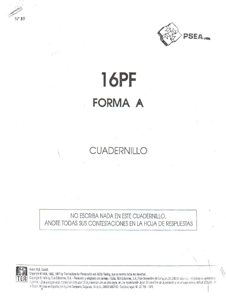 Cuadernillo Pruebas 16PF | PDF