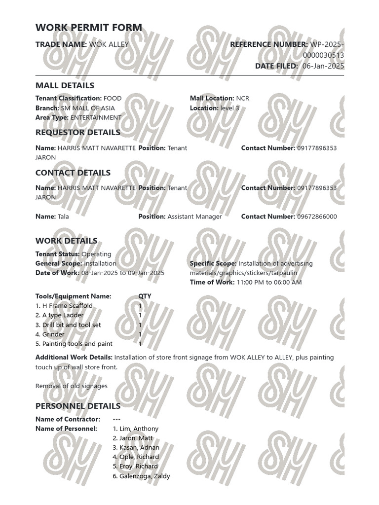 Work Permit WP 2025 0000030513 | PDF