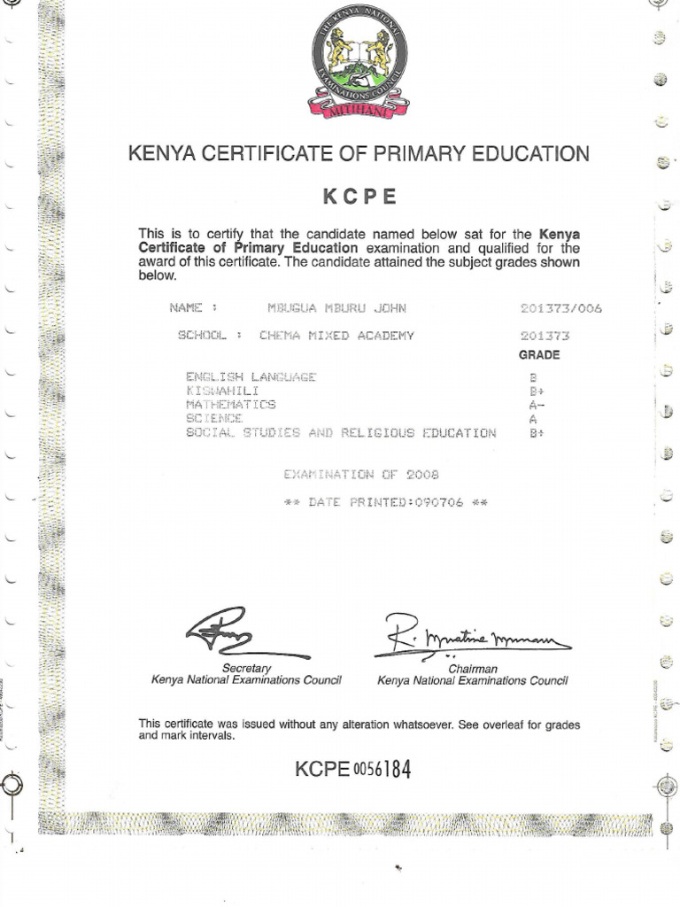 Kcpe Certificate | PDF