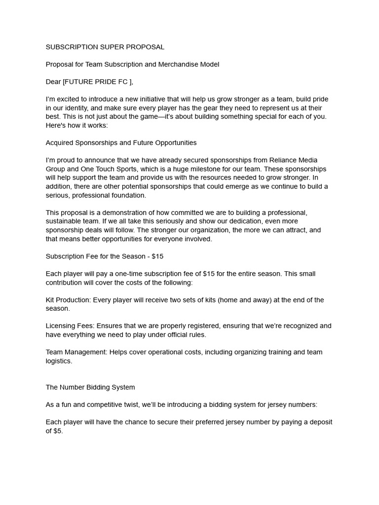 Subscription Super Proposal | PDF