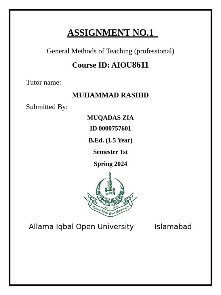 8611-01-Muqadas Zia 2 | PDF | Reflective Practice | Critical Thinking