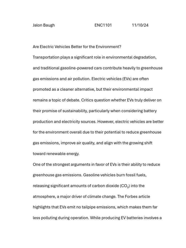 Essay 2 - EVs | PDF | Electric Vehicle | Sustainable Energy