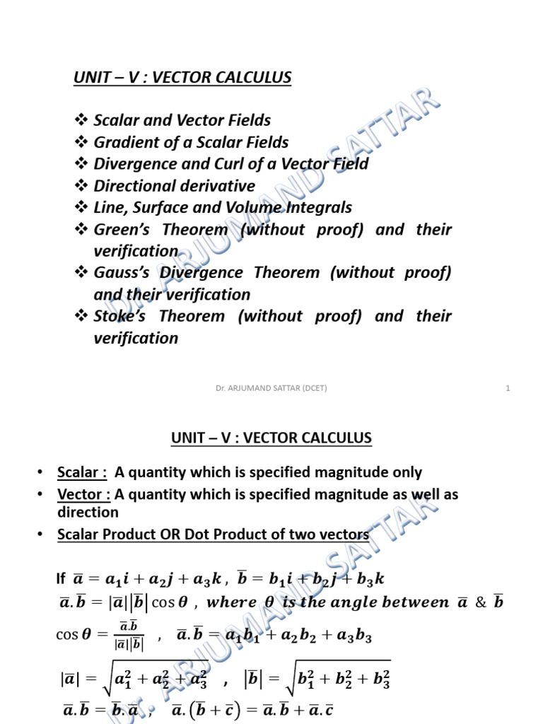 Dr. Arjumand Sattar (Dcet) 1 | PDF | Divergence | Vector Calculus