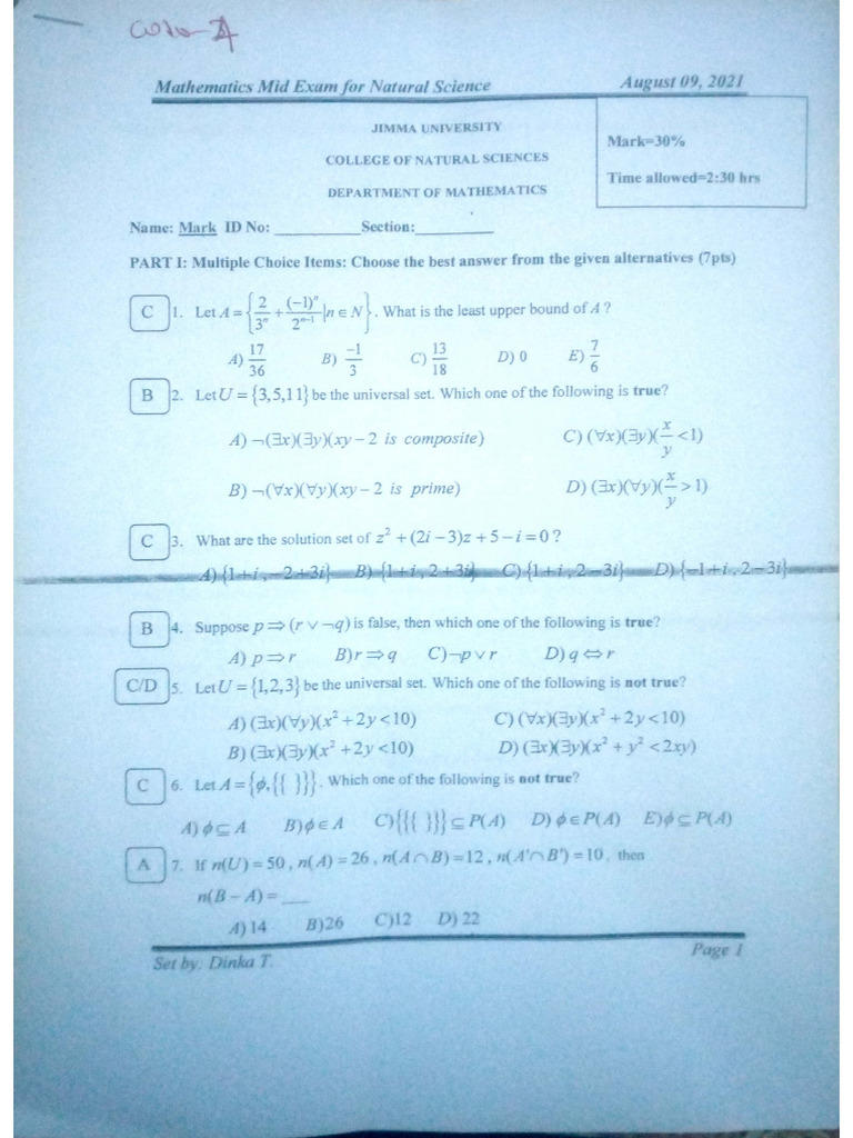 Maths Exam Answer | PDF