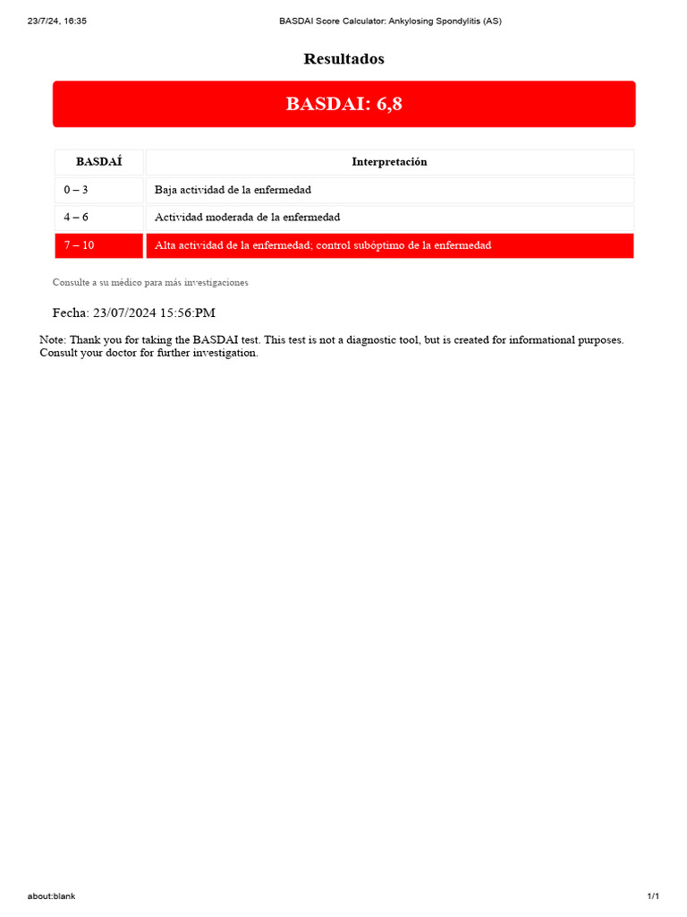 BASDAI Score Calculator - Ankylosing Spondylitis (As) | PDF