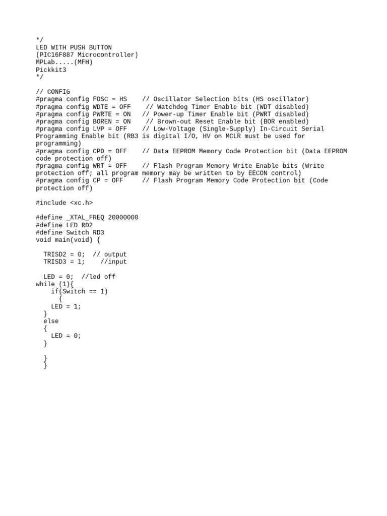 Led With Switch Pic16f887 | PDF