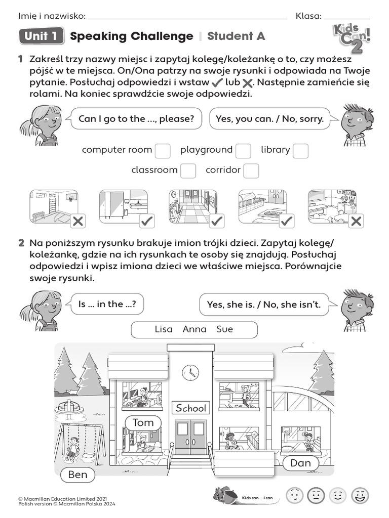 Kids Can 2 - Speaking Challenge - Unit 1 - Student A | PDF