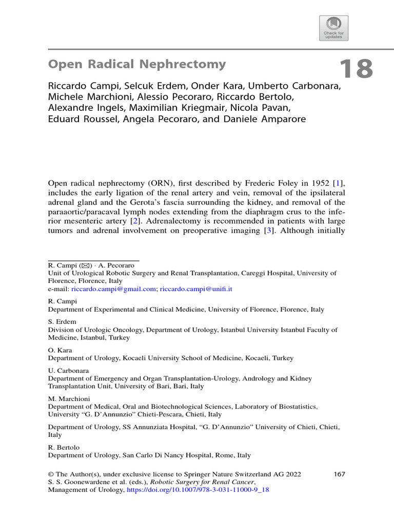 Open Radical Nephrectomy: Riccardo - Campi@unifi - It | PDF | Kidney ...
