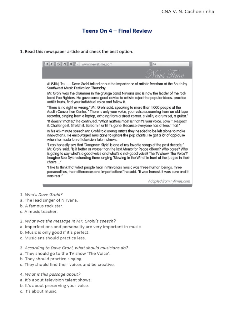 Teens on 4 - Final Review | PDF