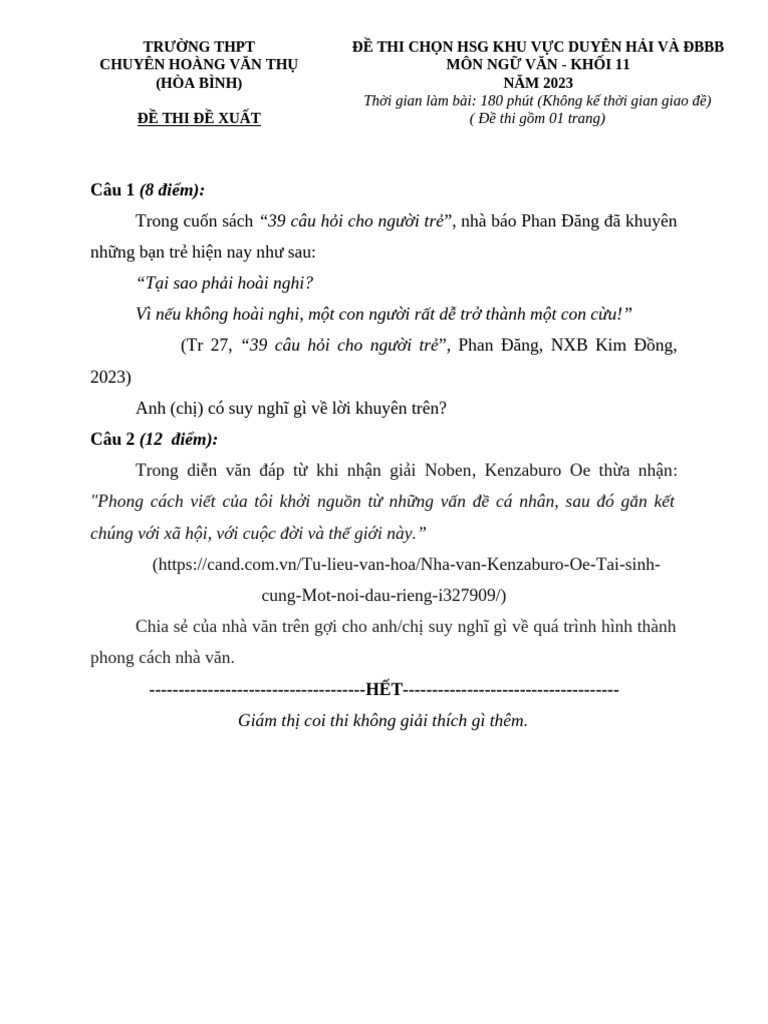 de Xuat NGU VAN 11 Duyen Hai | PDF