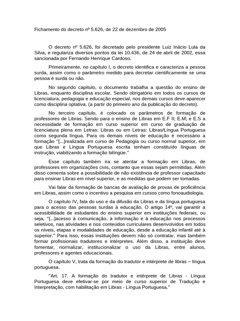 Decreto 5.626/2005: Educação e Libras | PDF