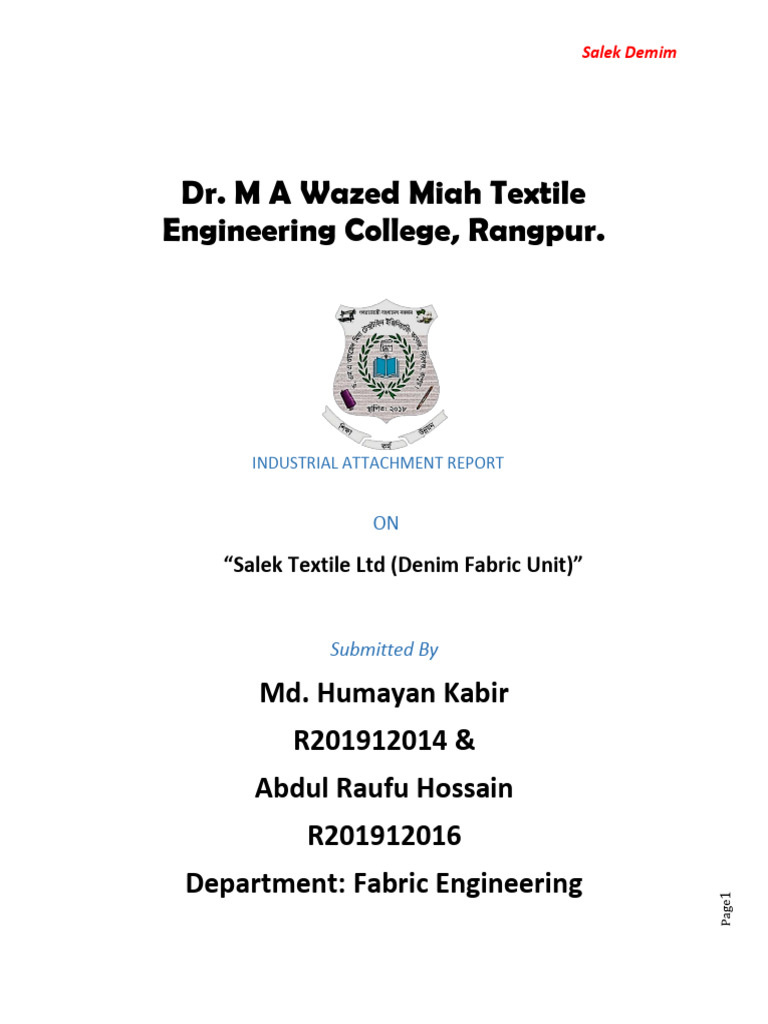 Industrial Training - Salek Texrtile LTD | PDF | Yarn | Textiles