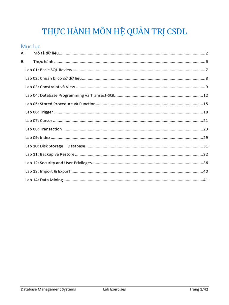 Bai Tap Thuc Hanh - DBMS - NEW | PDF