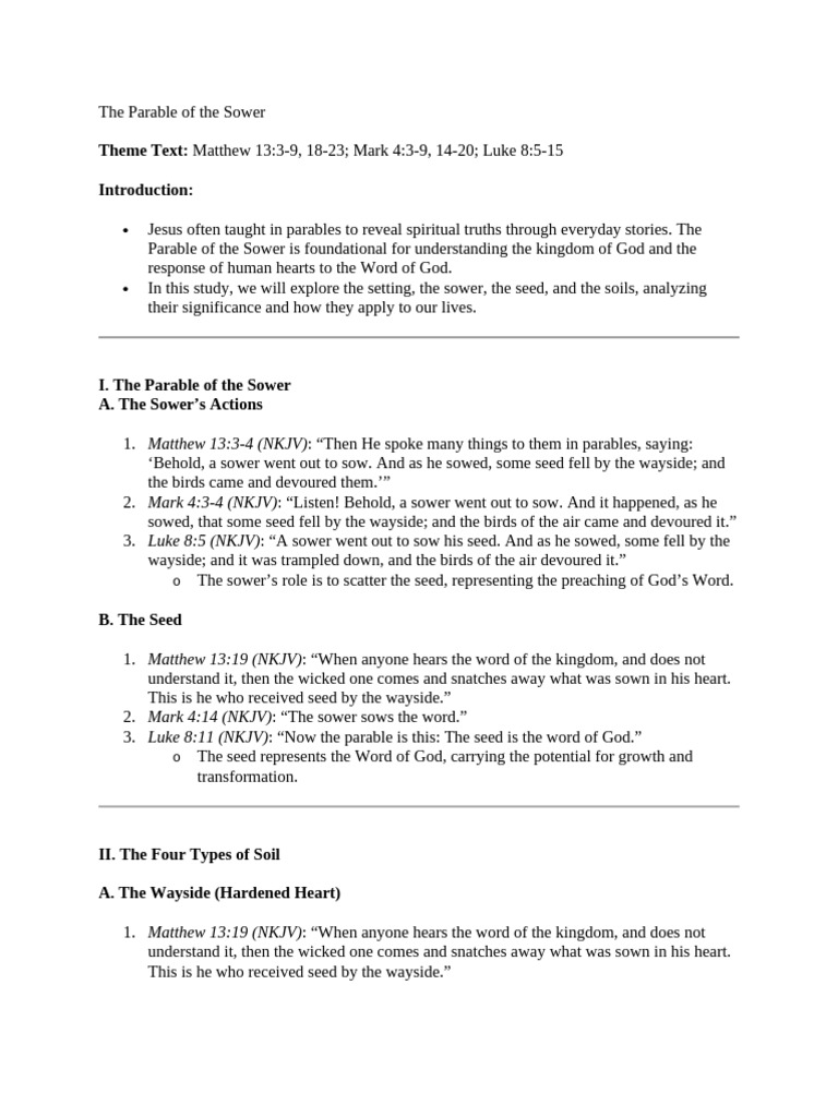 The Parable of The Sower | PDF | New Testament | Christian Belief And ...