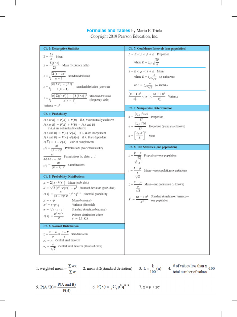 Formulas and Tables With Everything 2019 | PDF | P Value | Standard Deviation