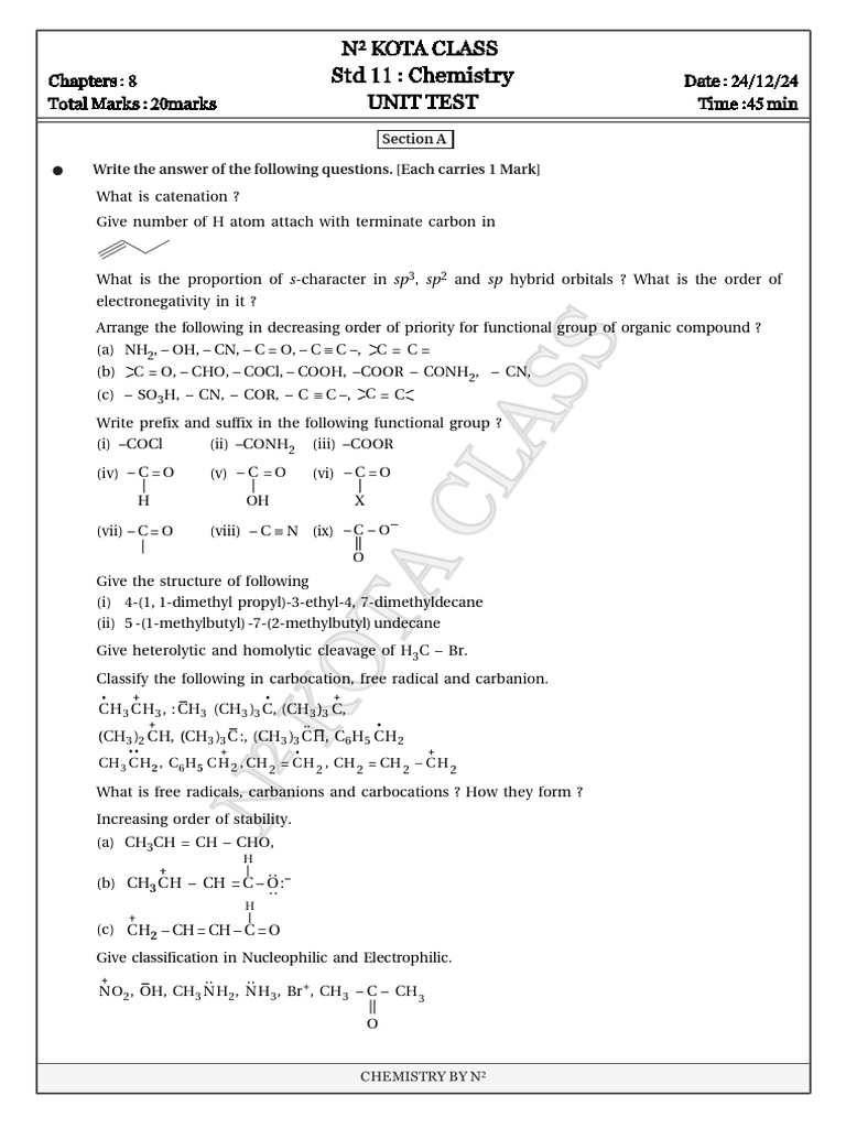 Unittest d24 Dec 2024 | PDF | Functional Group | Physical Chemistry Unittest d24 Dec 2024 | PDF | Functional Group | Physical Chemistry