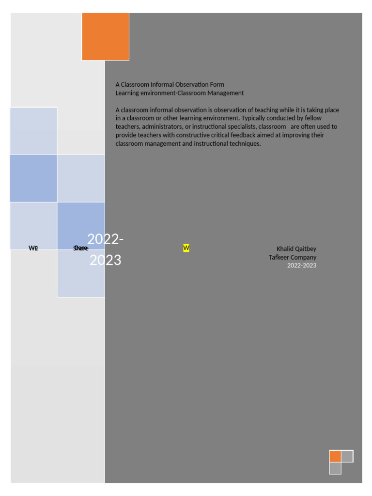 Informal Observation Form | PDF | Reading Comprehension | Behavior ...
