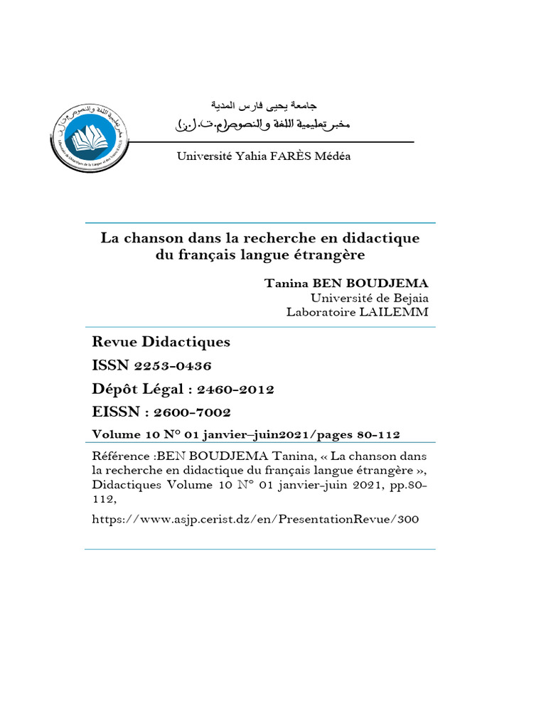 Chanson et didactique du FLE : enjeux et pratiques | PDF | Pédagogie ...