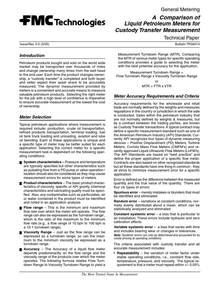 A Comparison of Liquid Petroleum Meters For Custody Transfer ...