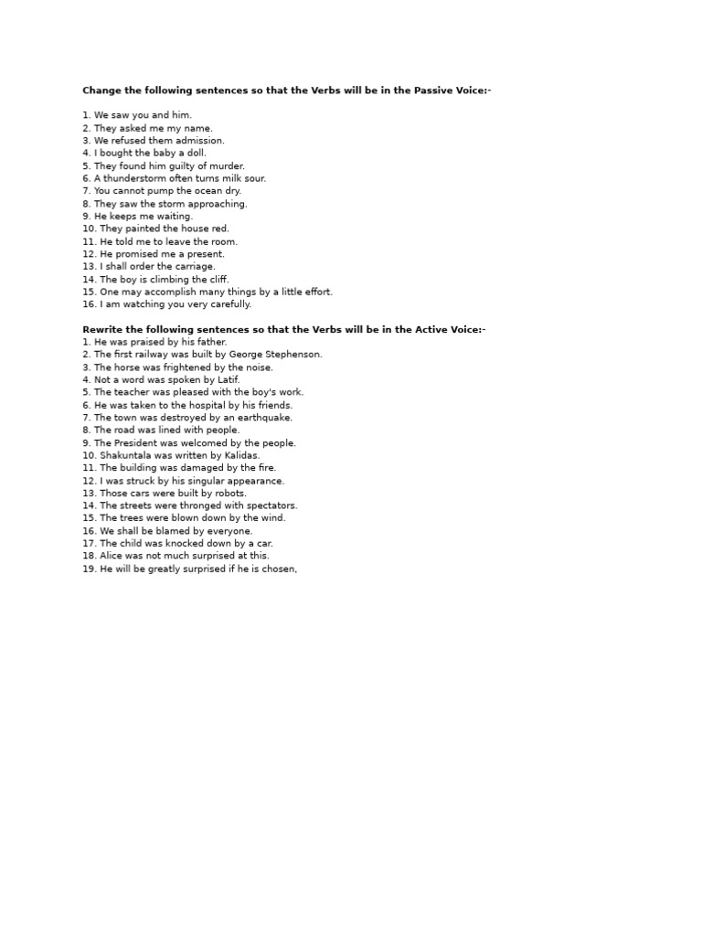 Voice Change Exercises: Active & Passive | PDF