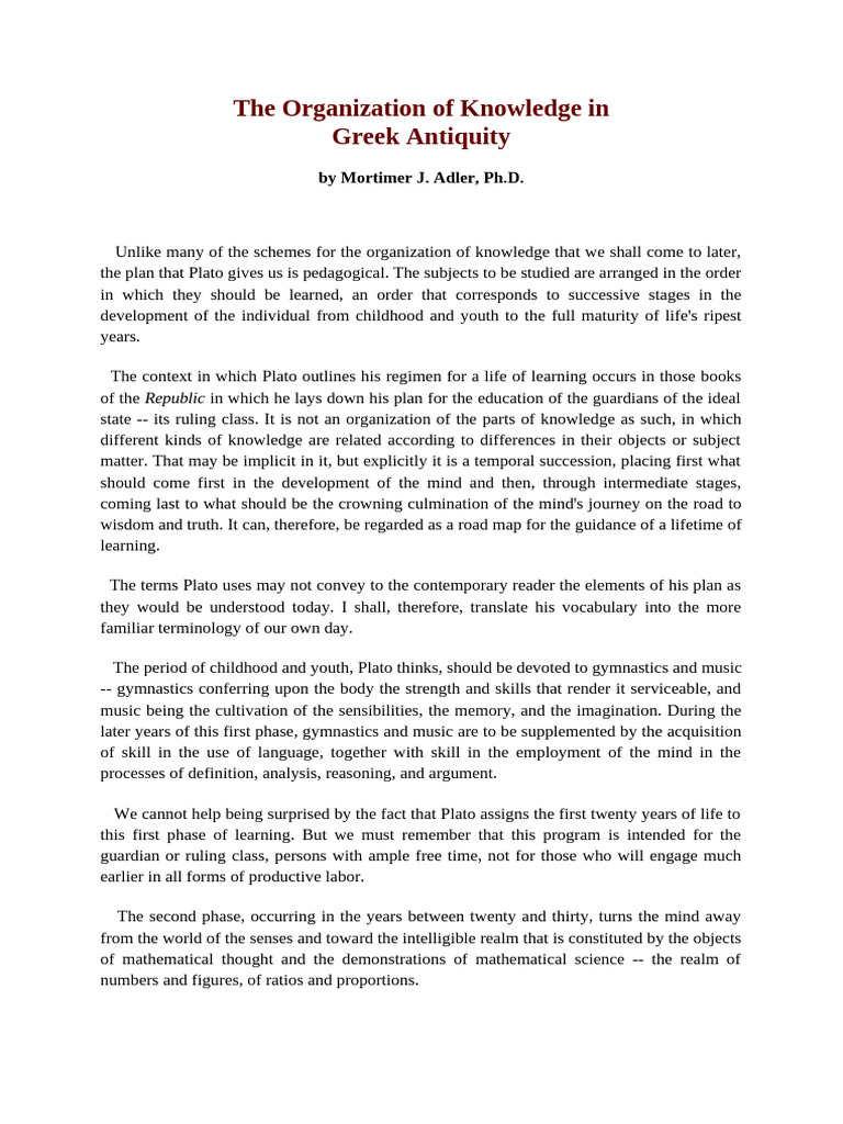 The Organization of Knowledge (Plato) | PDF | Mathematics | Plato