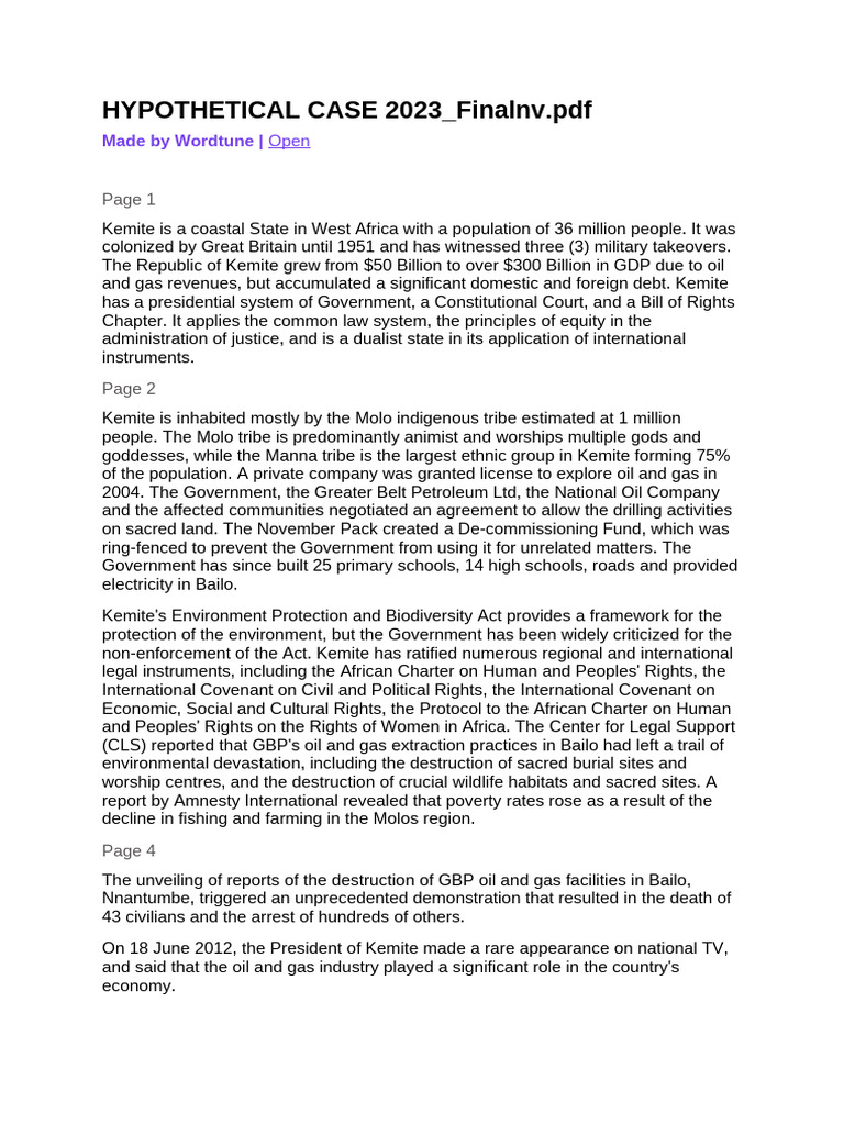 HYPOTHETICAL CASE 2023 - Finalnv - PDF-WT - Summaries | PDF | Economies