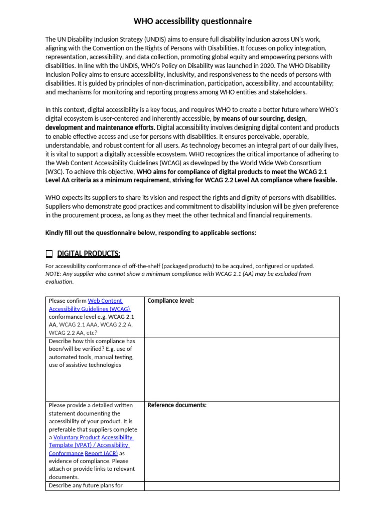 Appendix 2 - WHO Accessibility Questionnaire | PDF | Accessibility ...