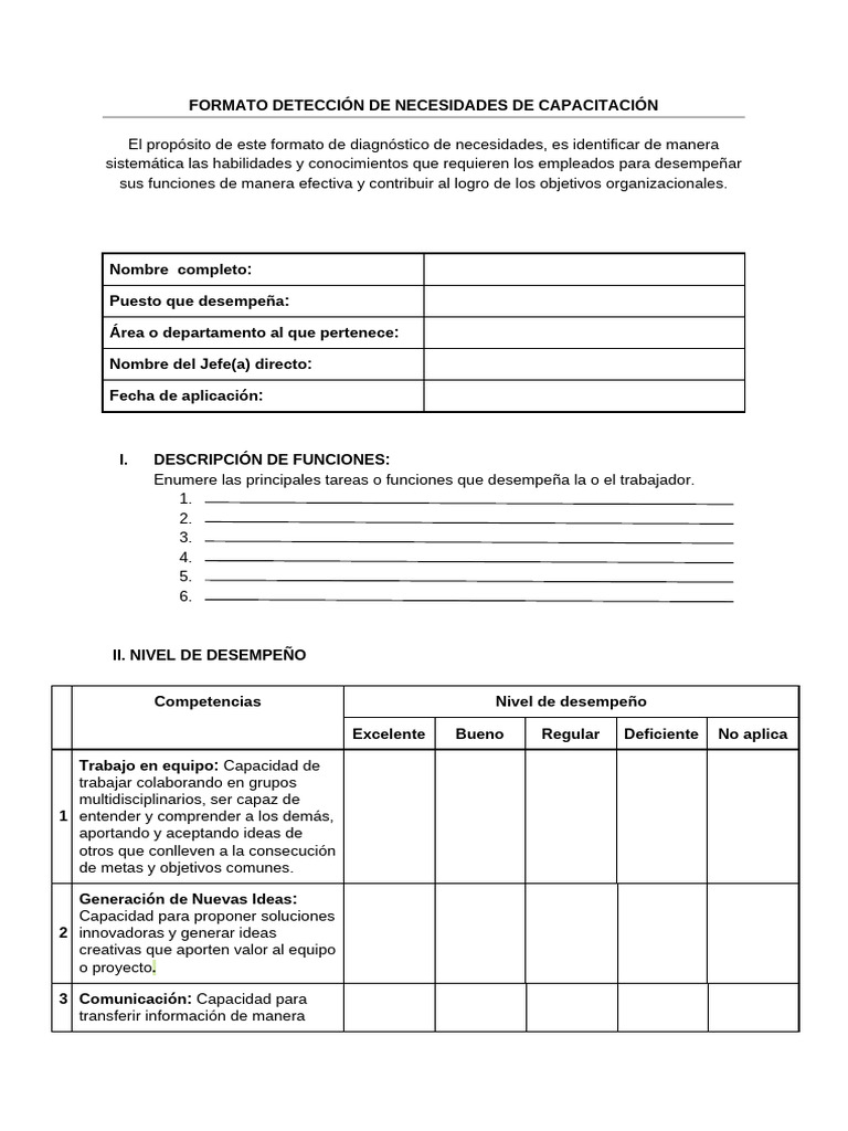 Formato Detección de Necesidades de Capacitación | PDF
