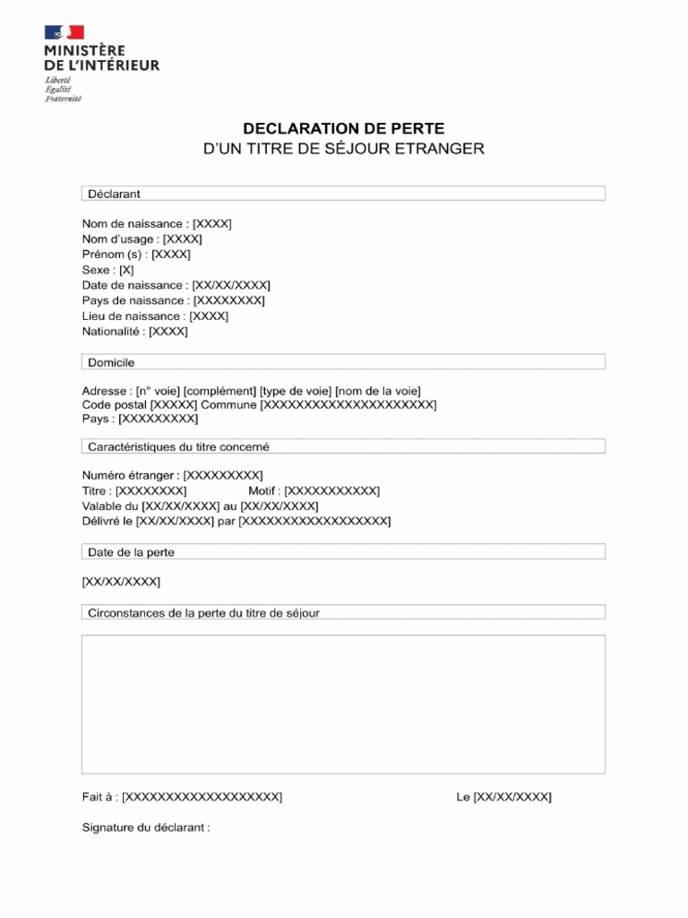 Template Declaration Perte V1 | PDF
