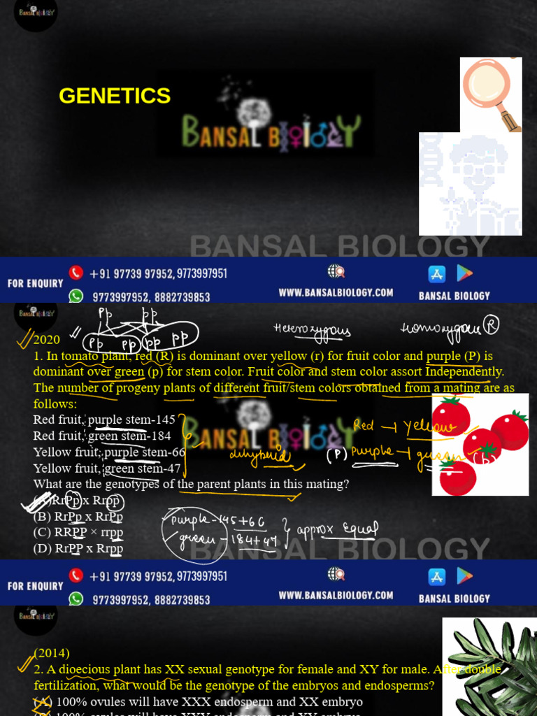 Genetics Gate BT Last 15 Year Questions Bansal Biology | PDF ...
