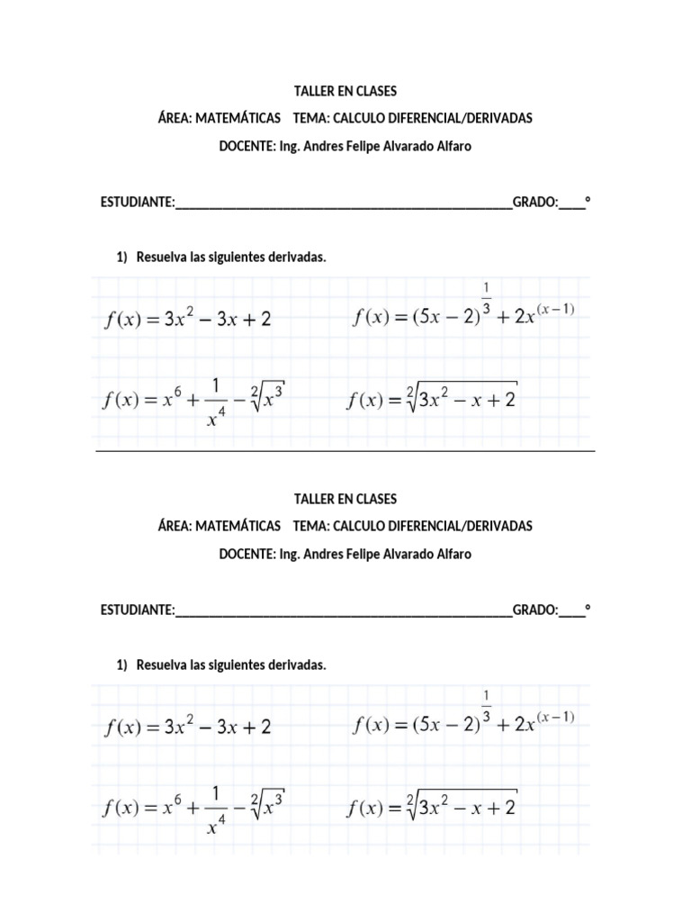 actividad matematicas 14 de septiembre 2023 derivadas | PDF
