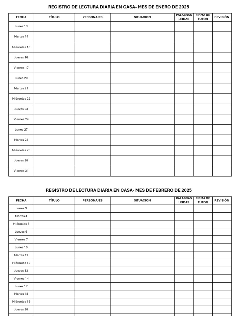 Registro de Lectura Diaria en Casa - Trimestre Ii | PDF