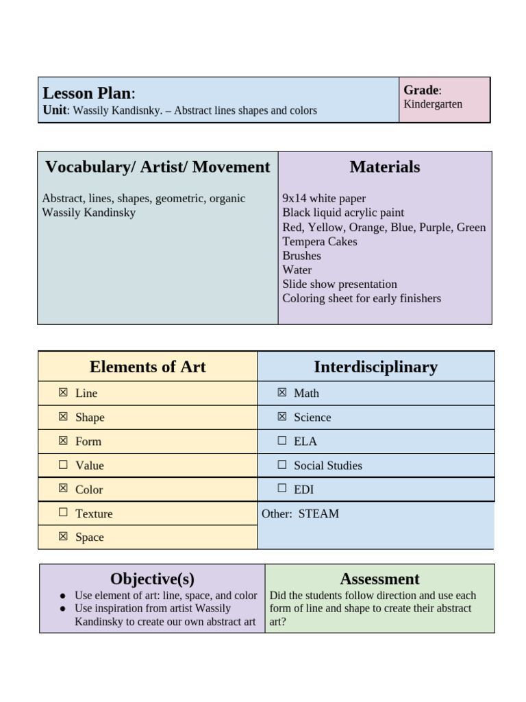 Wassily Kandinsky Kindergarten Art Lesson | PDF | Abstract Art ...