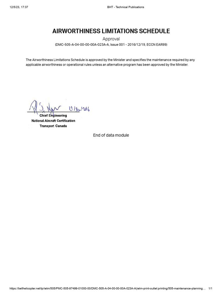 Airworthiness Limitations Schedule: Approval | PDF